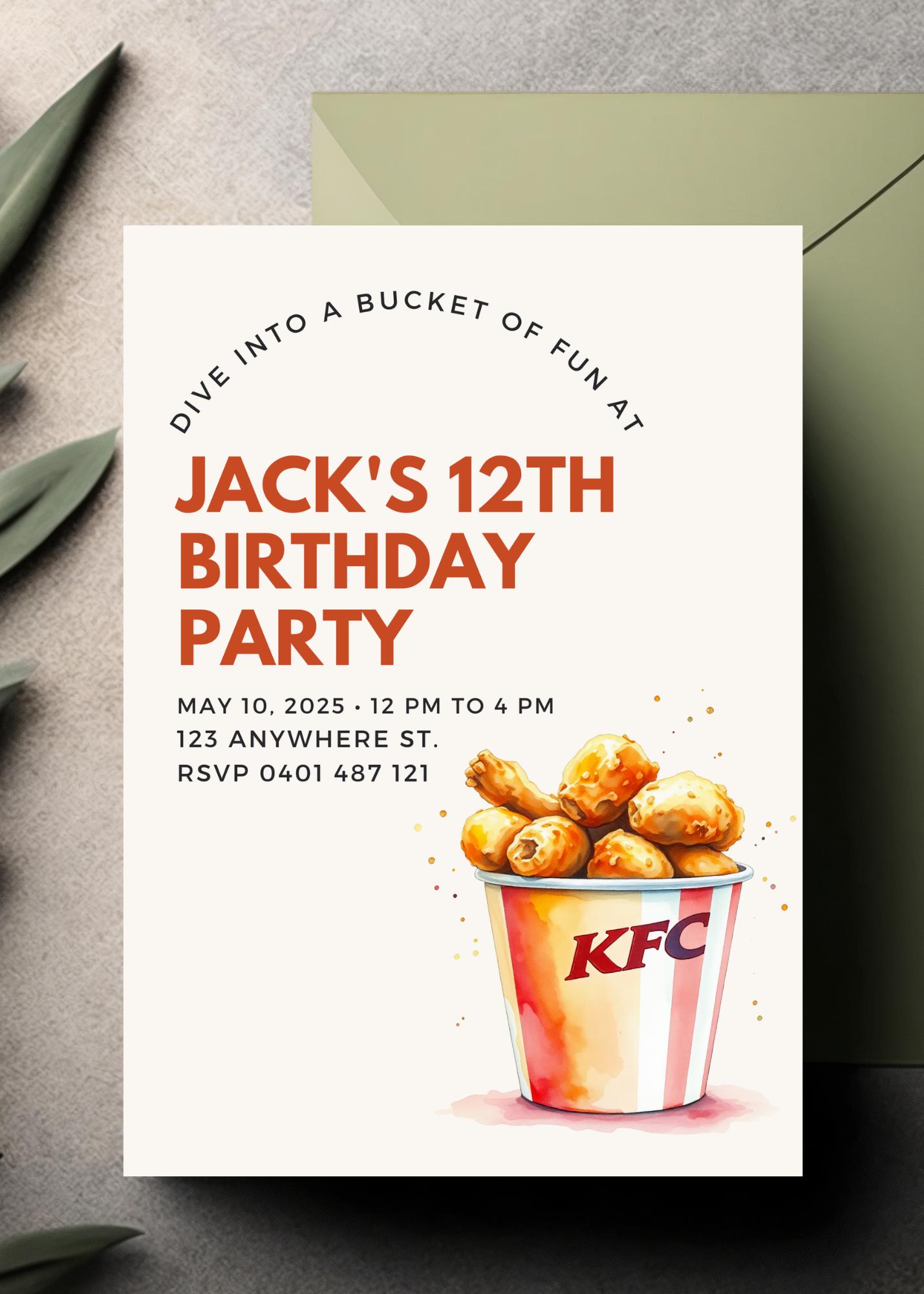 KFC Themed Birthday Party Invitation! Fried Chicken-themed Birthday ...