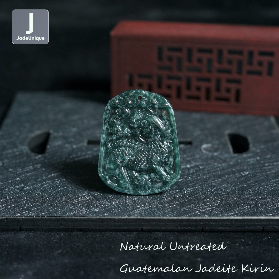 Kirin Jadeite Pendant - Hand Carved Guatemalan Jadeite Qilin Pendant ...