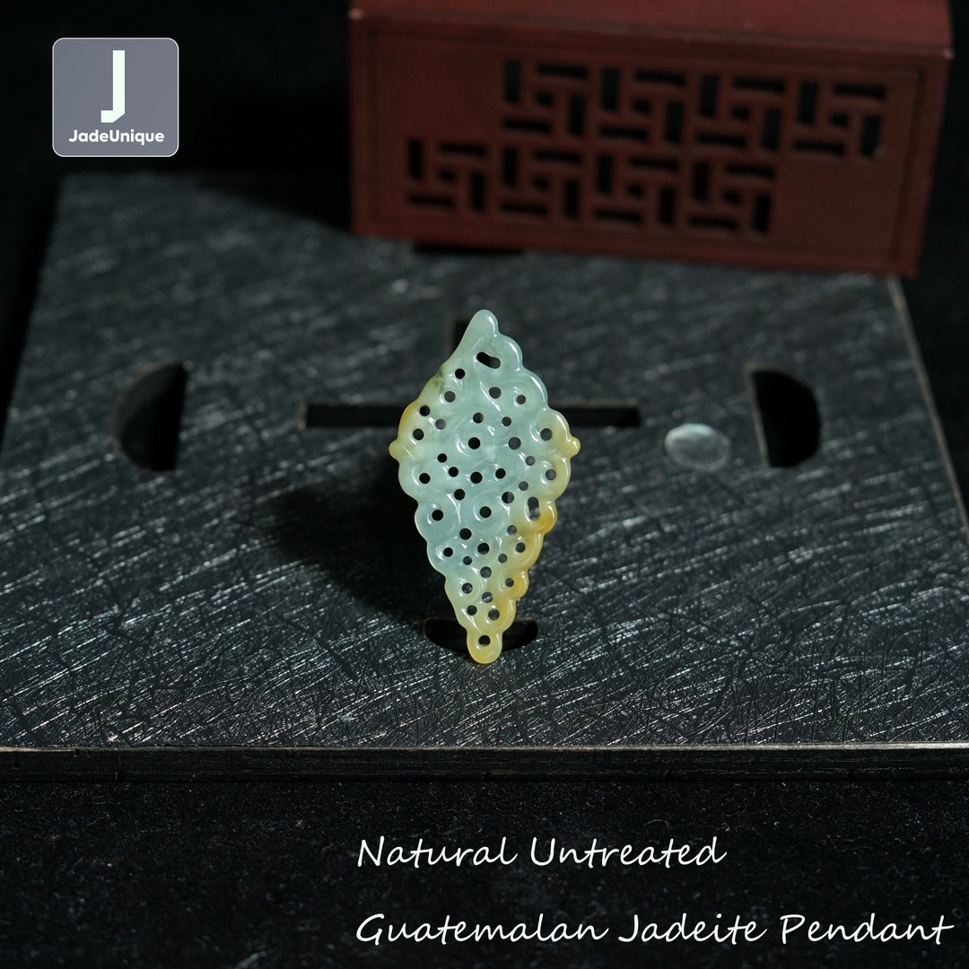 Vintage Style Patterned Jadeite Pendant for Necklace | Hand Carved ...