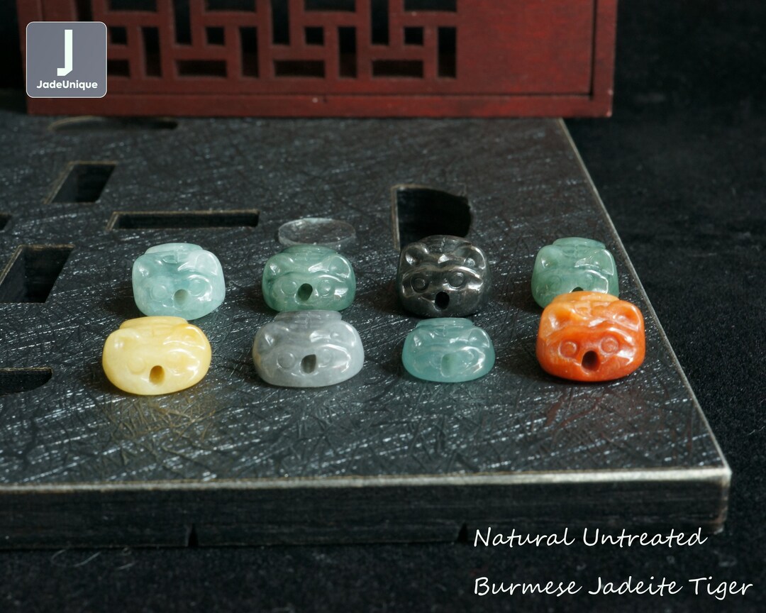 Jadeite Tiger Beads for Bracelets - Hand Carved Burmese Jadeite Tiger ...
