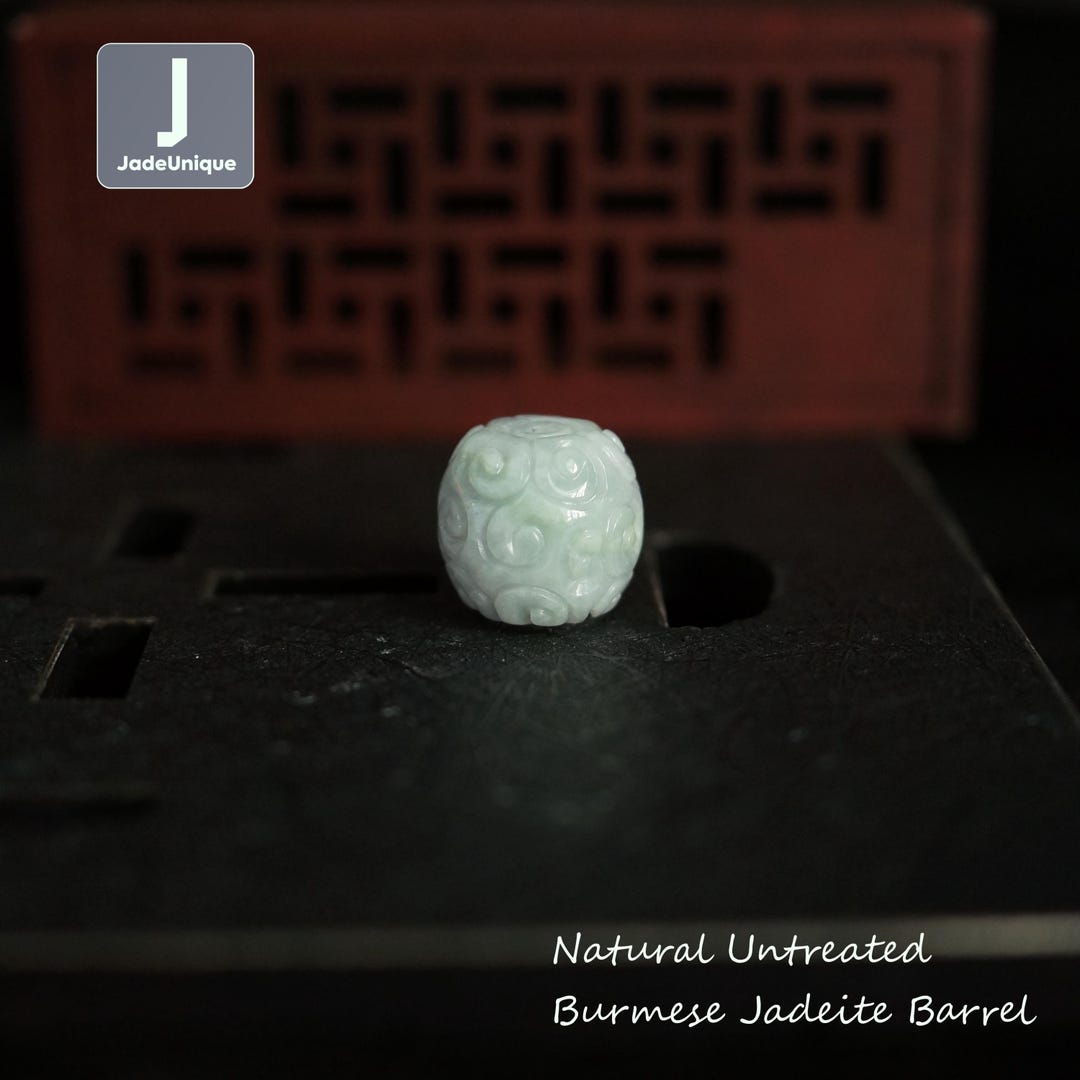 Authentic Jadeite Barrel Bead | Hand Carved Burmese Jadeite | Natural ...
