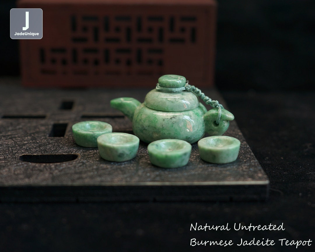Miniature Teapot Set Hand Carved Burmese Jadeite, Natural Untreated ...