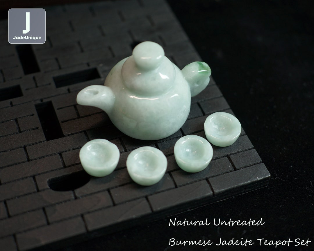 Miniature Teapot Set Hand Carved Burmese Jadeite, Natural Untreated ...