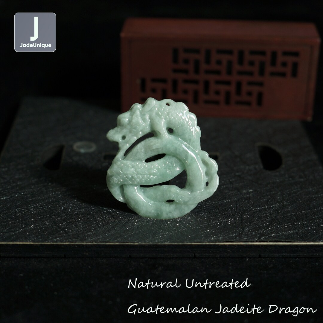 Jadeite Dragon Pendant for Necklace - Hand Carved Guatemalan Jadeite , Natural Untreated Grade A ...