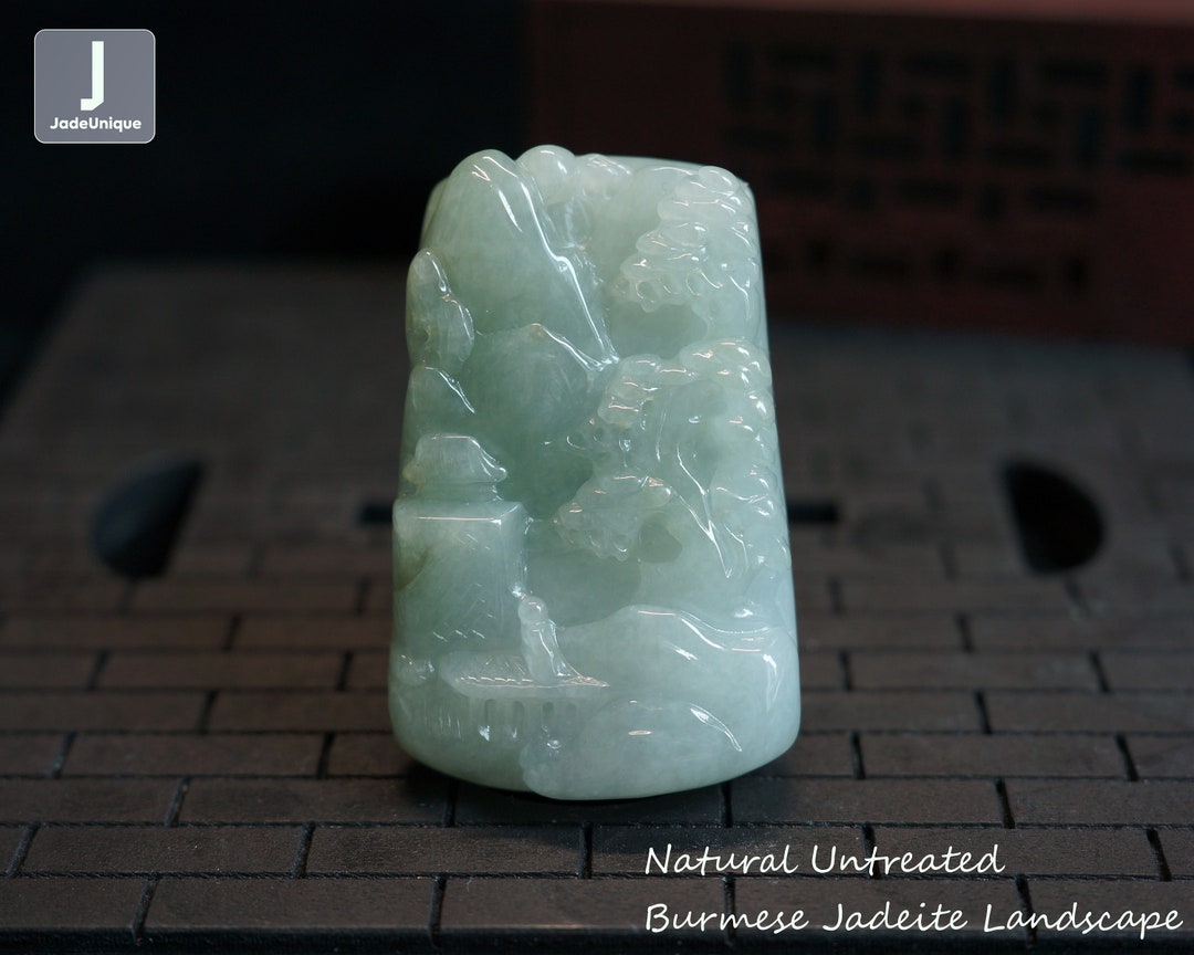 Long Awaited Love - Hand Carved Jadeite Landscape Pendant - Certified ...