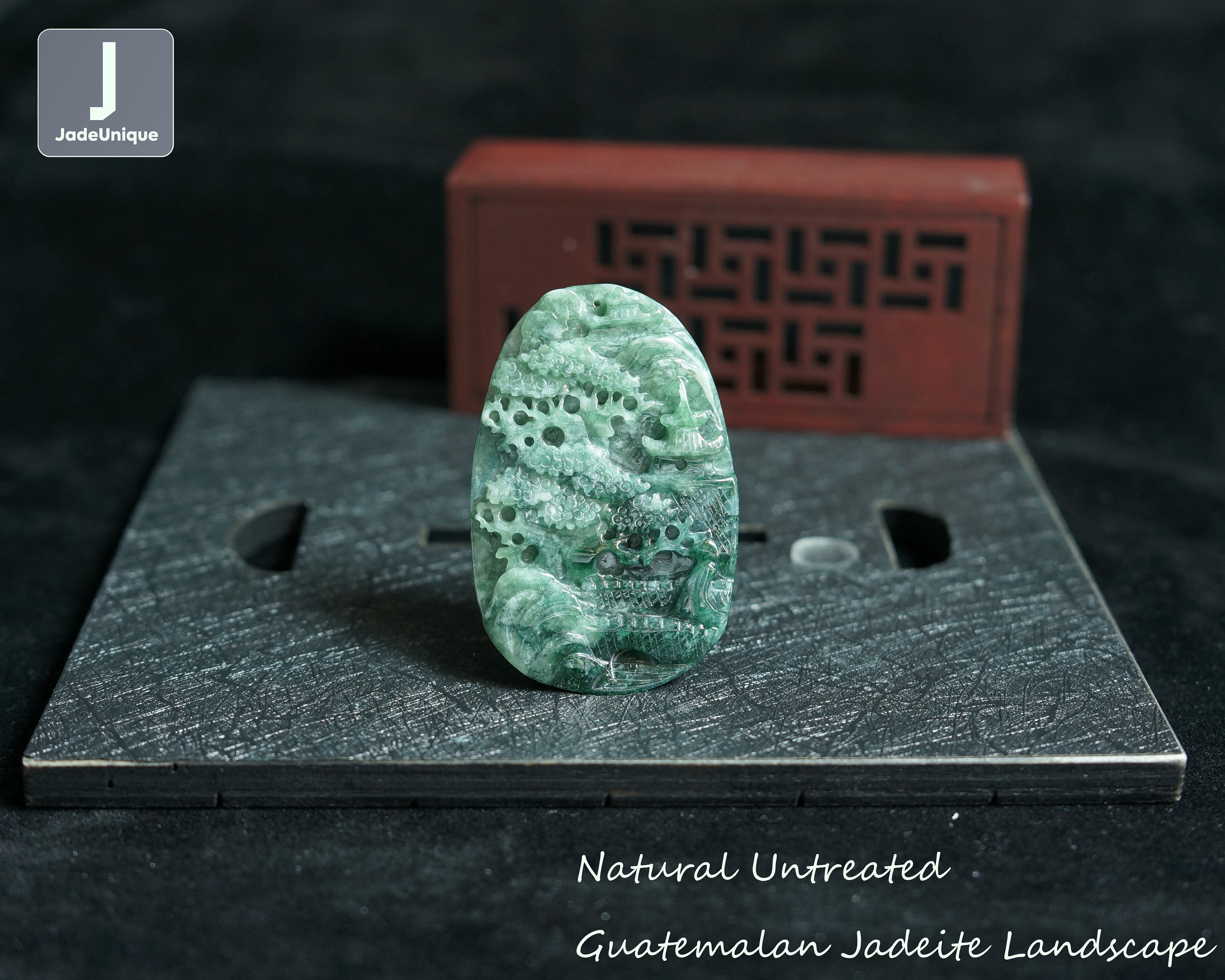 Hand Carved Landscape Pendant, Certified Guatemalan Jadeite Pendant for ...