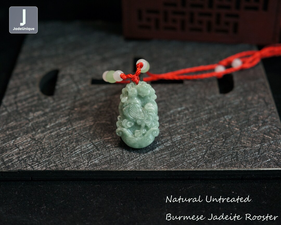 Jadeite Rooster With String Necklace - Hand Carved Burmese Jadeite ...