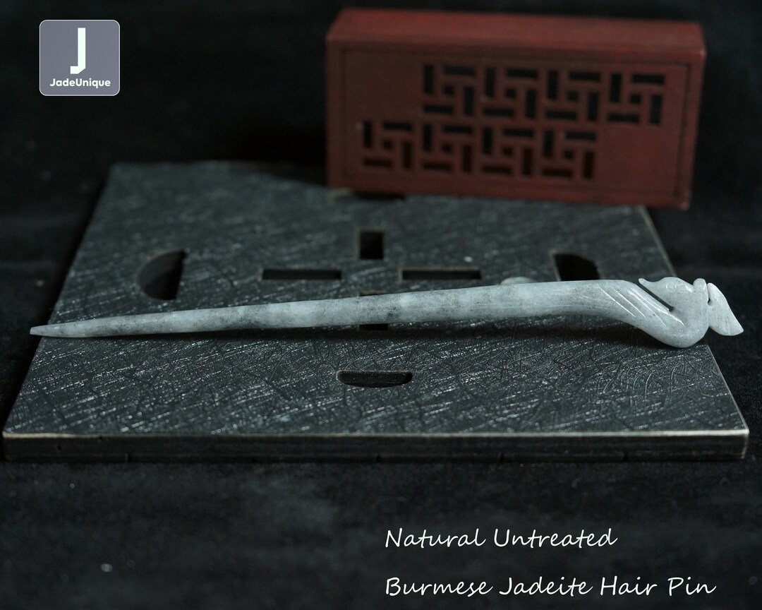 Jadeite Hair Pin Hand Carved Burmese Jadeite, Natural Untreated Grade A ...