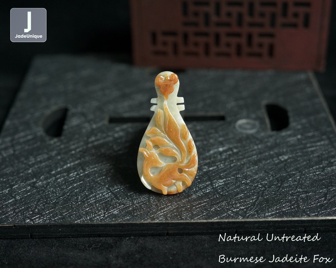 Nine Tailed Fox Jadeite Pendant for Necklace - Hand Carved Burmese ...