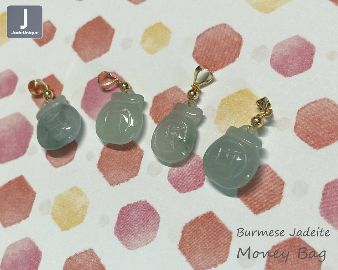 Money Bag Jadeite Charm/pendant for Necklace - Hand Carved Burmese ...