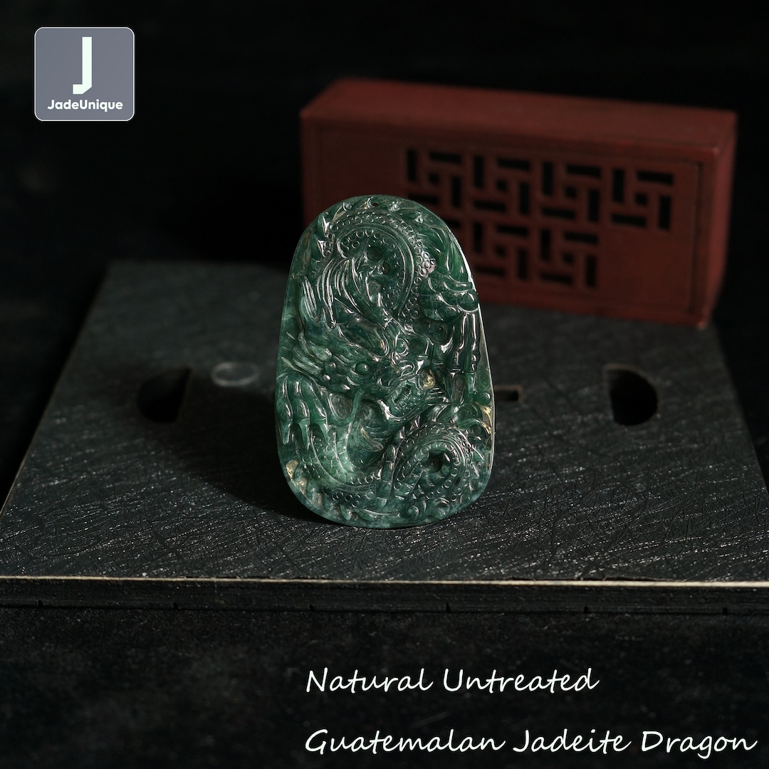Jadeite Dragon Pendant for Necklace - Hand Carved Guatemalan Jadeite ...