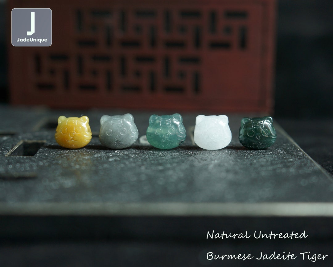 Tiger Jadeite Bead for Bracelet - Hand Carved Burmese Jadeite, Natural ...