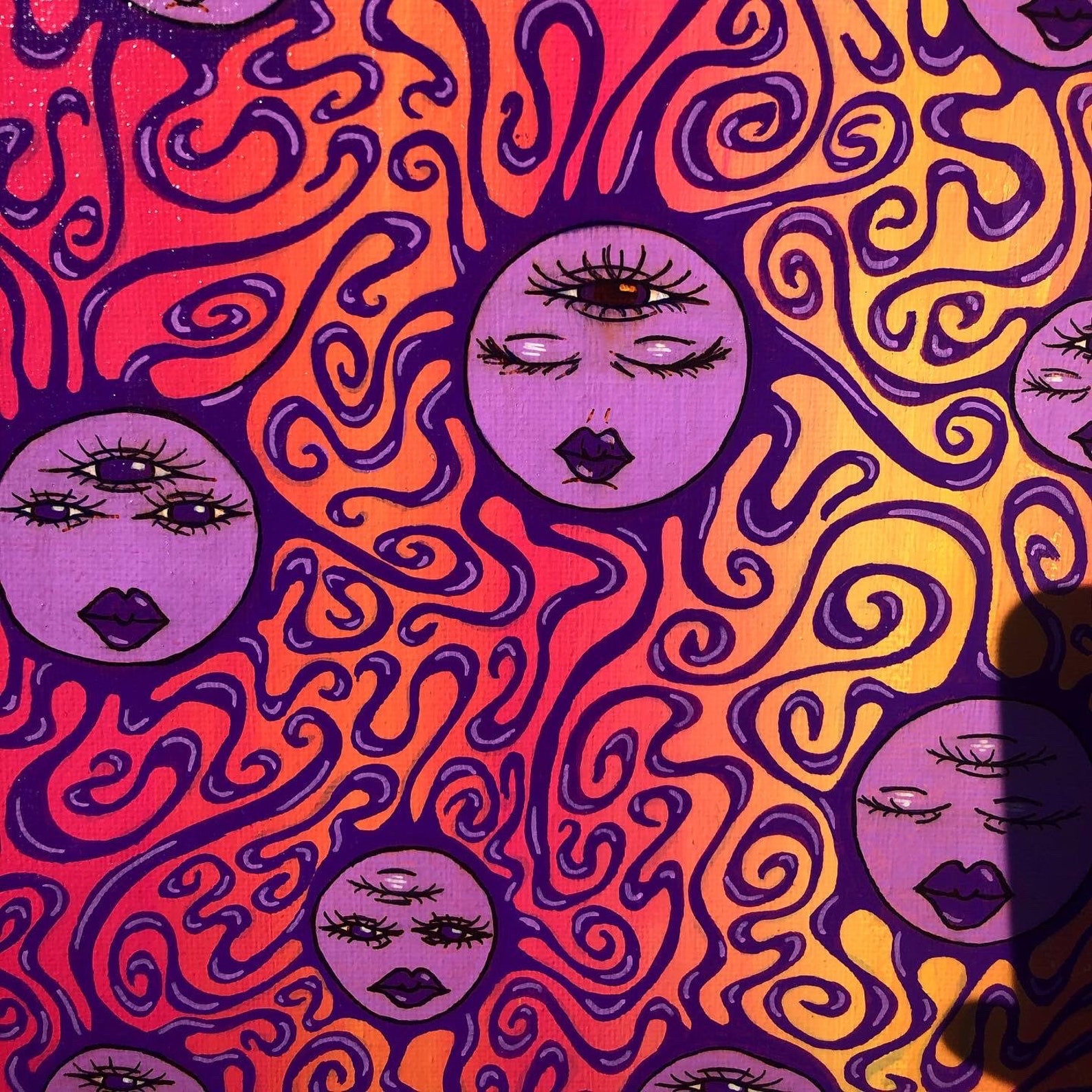 Trippy Purple Suns Painted Canvas | Etsy