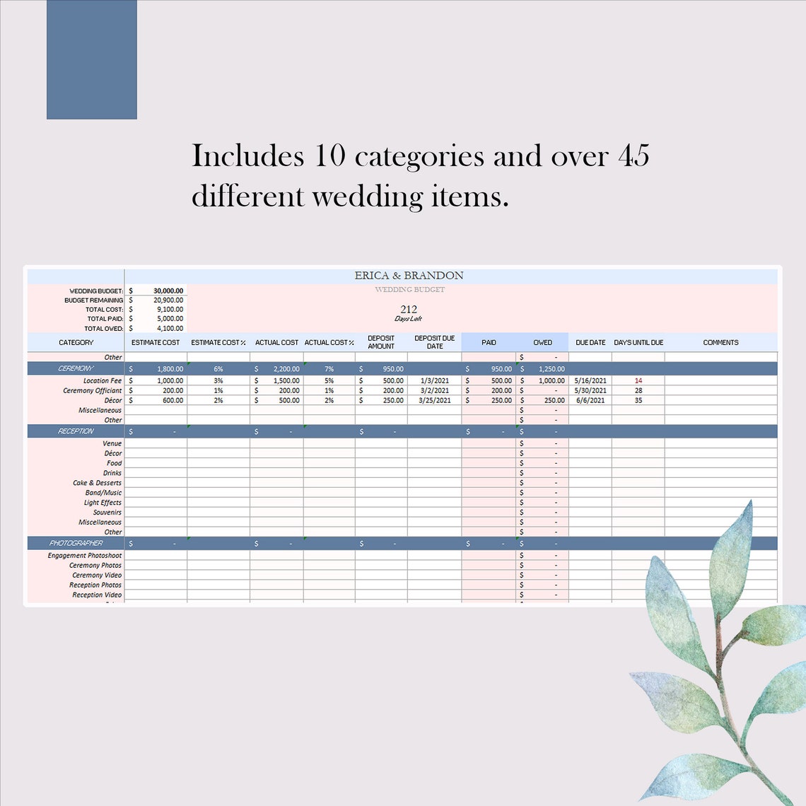 Wedding Budget Spreadsheet | Digital Wedding Expense Tracker | Editable ...