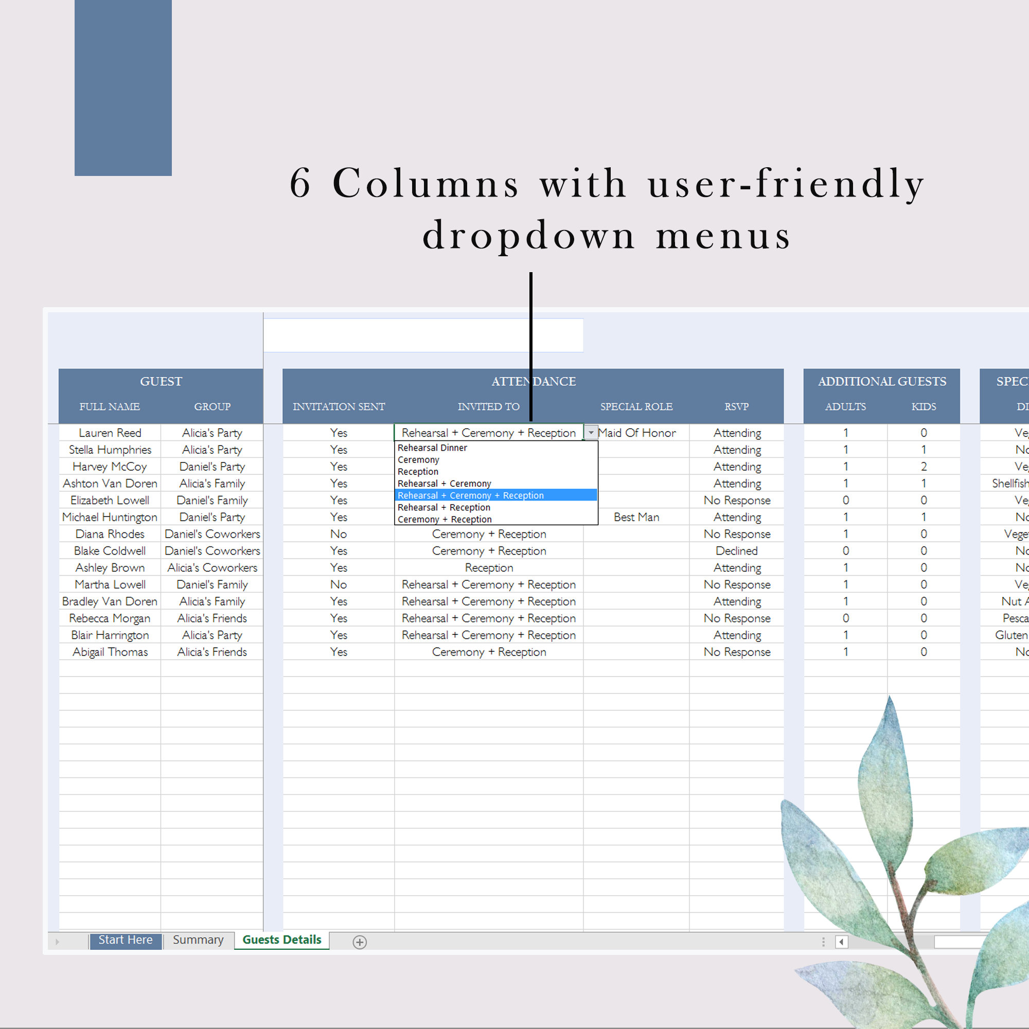 Wedding Guest List Tracker Guest List Manager Spreadsheet Guest Planner ...