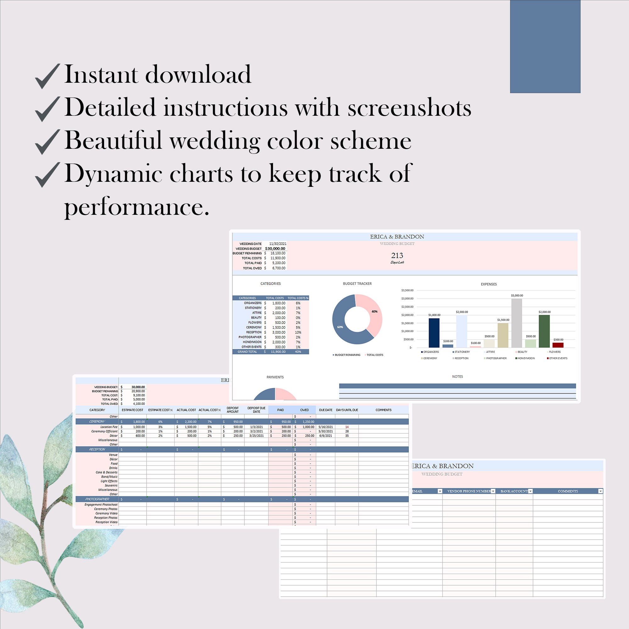 Wedding Budget Spreadsheet | Digital Wedding Expense Tracker | Editable ...