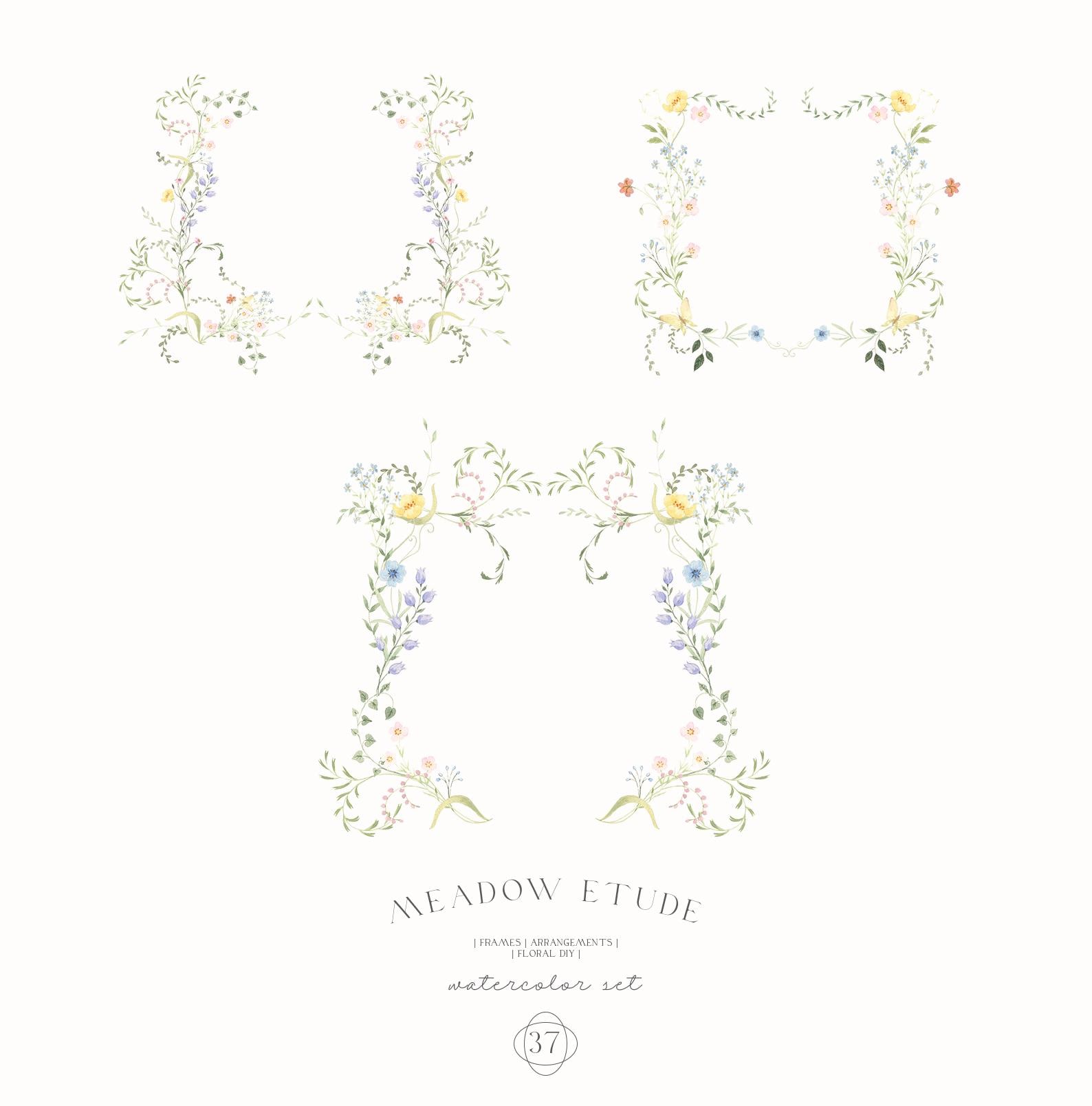 Wildflower Watercolor Clipart Meadow Etude - Preppy Pastel Floral ...