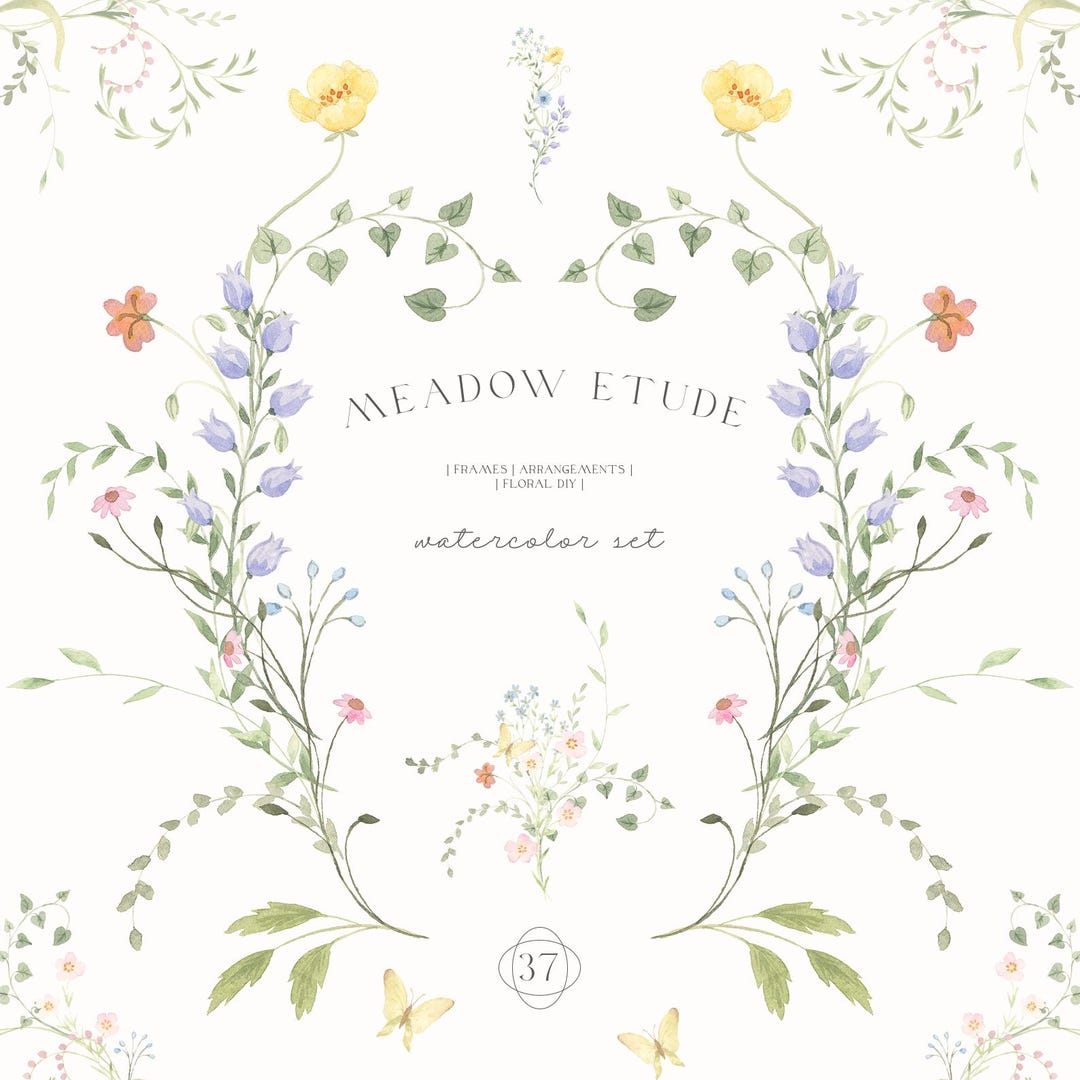 Wildflower Watercolor Clipart Meadow Etude - Preppy Pastel Floral ...