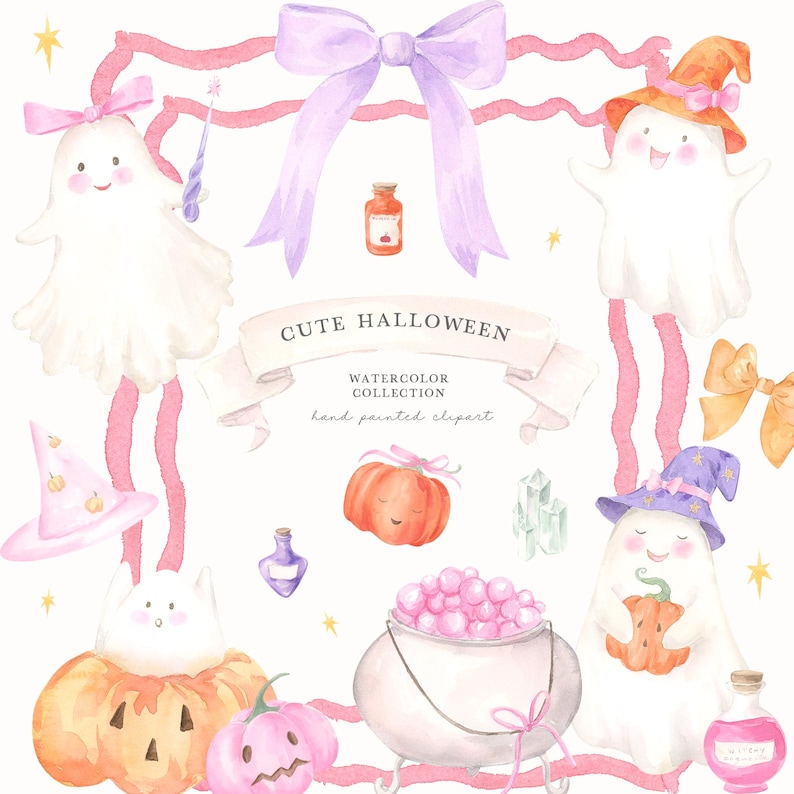 Cute Halloween Clipart Watercolor Fall Clipart | Pink Coquette ...