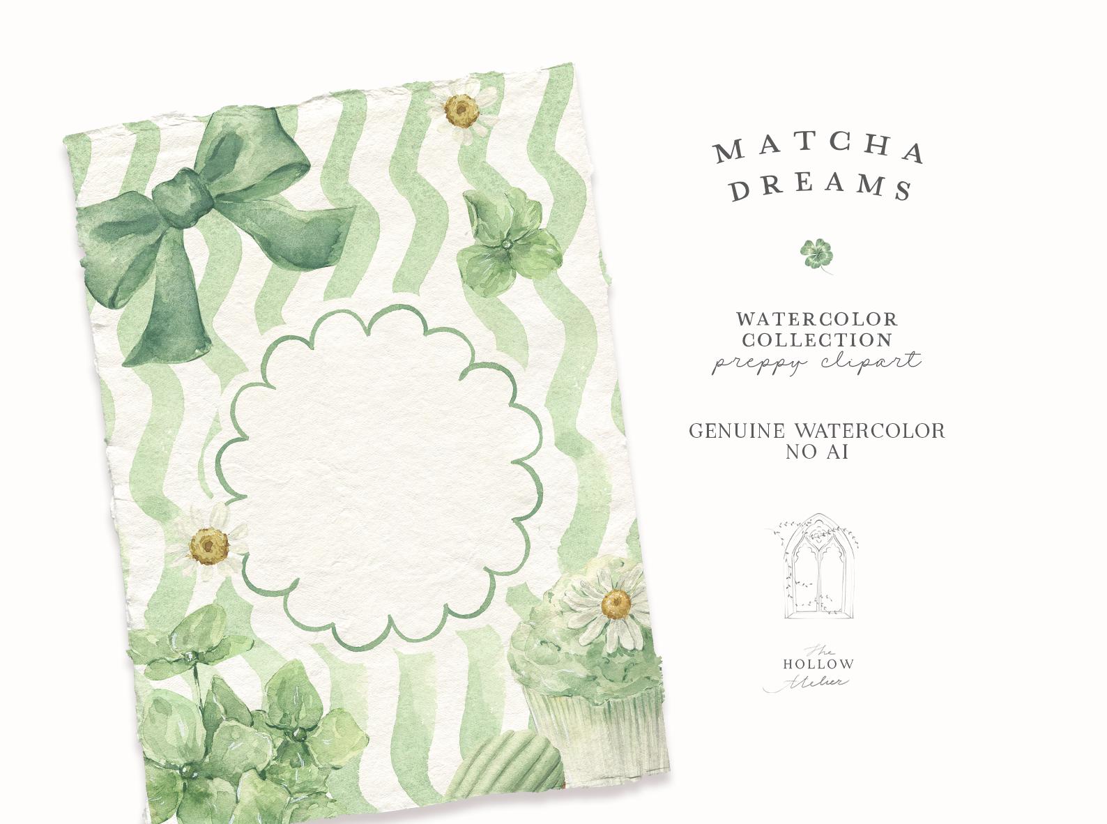 Watercolor Preppy Girl Clipart Matcha Clipart Coquette Green Clipart ...