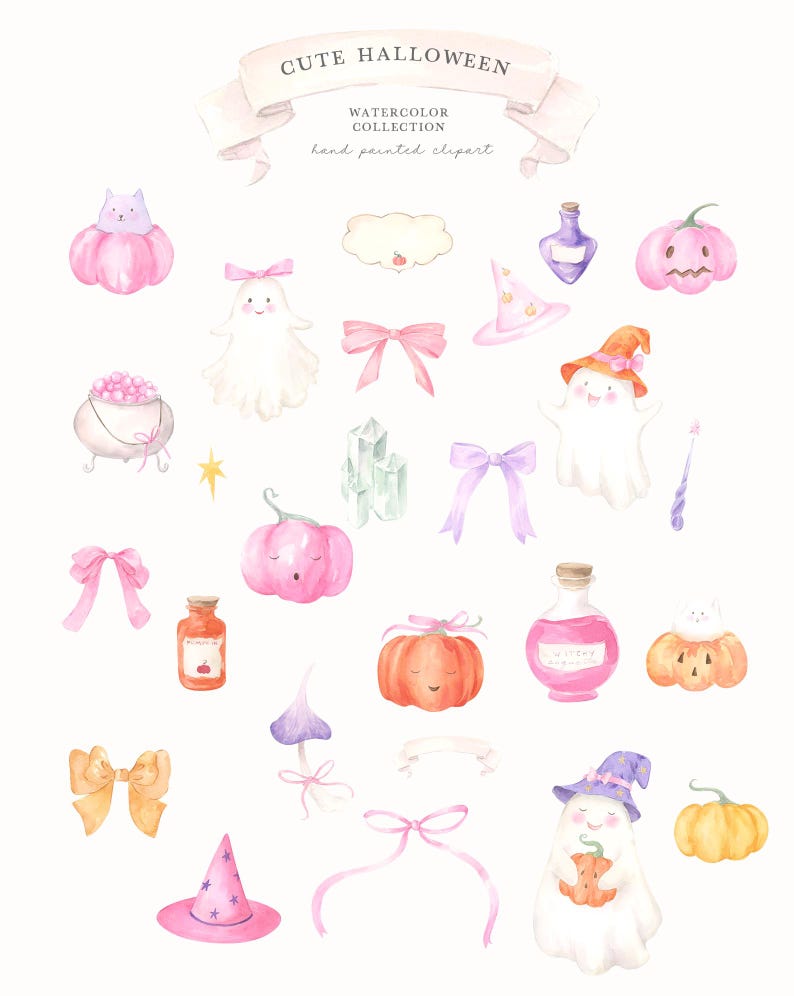 Cute Halloween Clipart Watercolor Fall Clipart | Pink Coquette ...