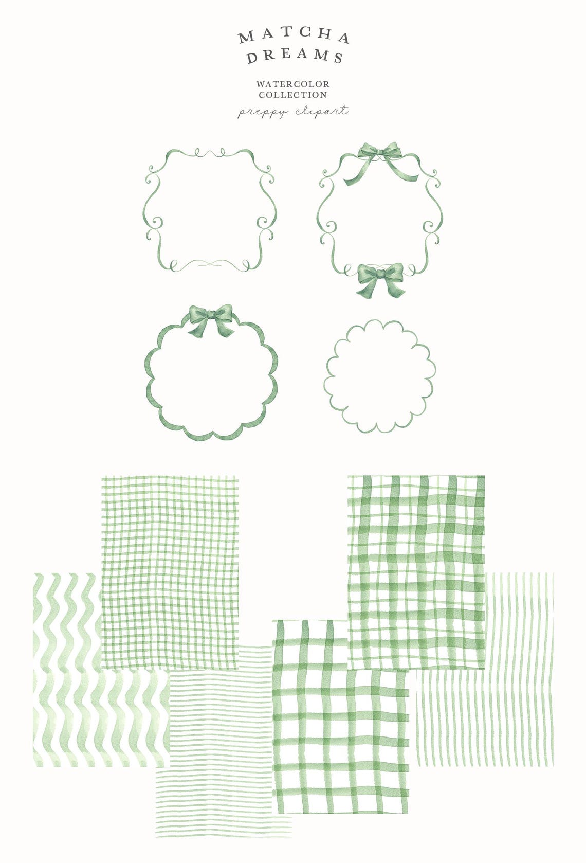 Watercolor Preppy Girl Clipart Matcha Clipart Coquette Green Clipart ...