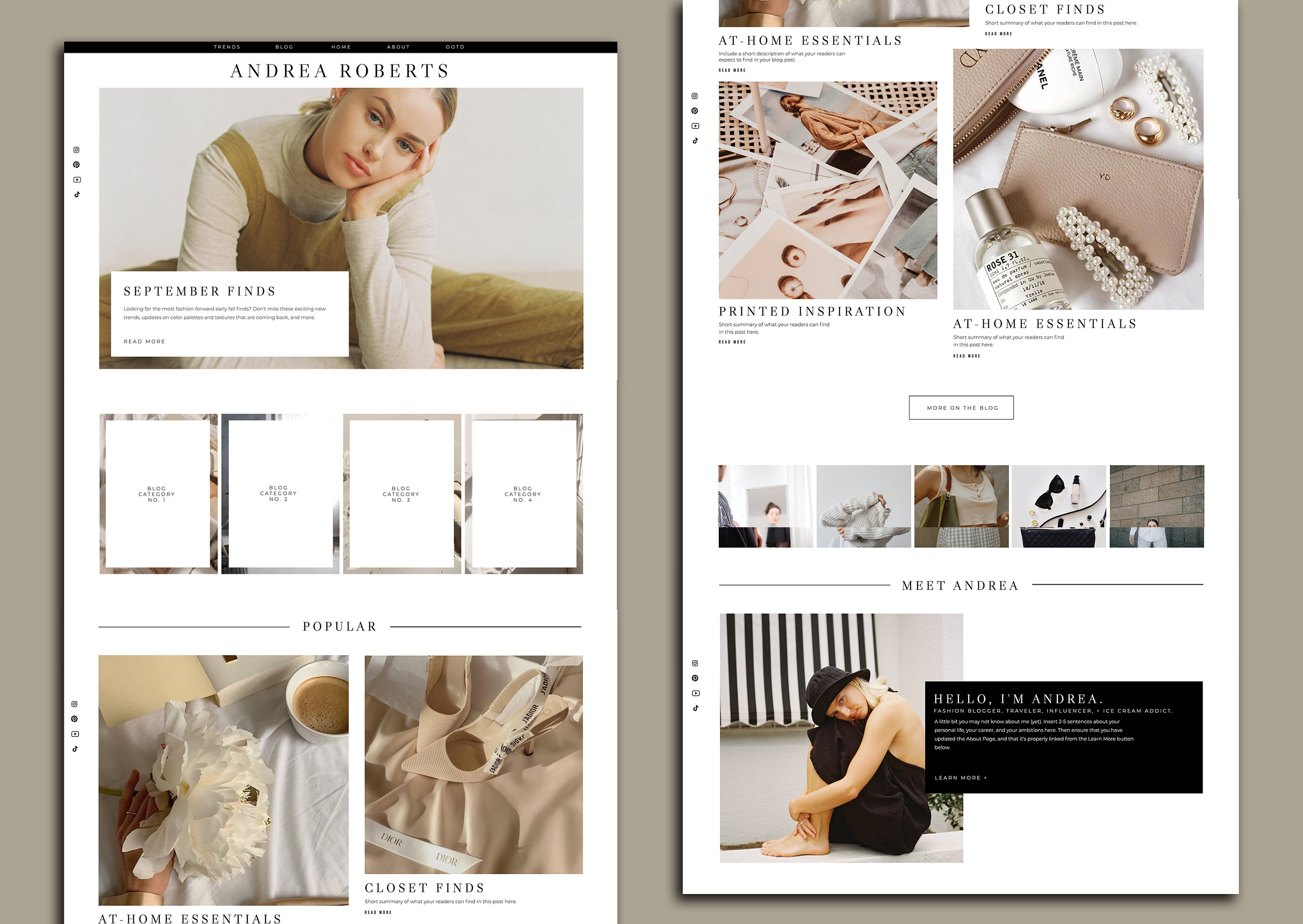 Showit Blogger Template, Fashion Blogger Website Template, Minimalist ...