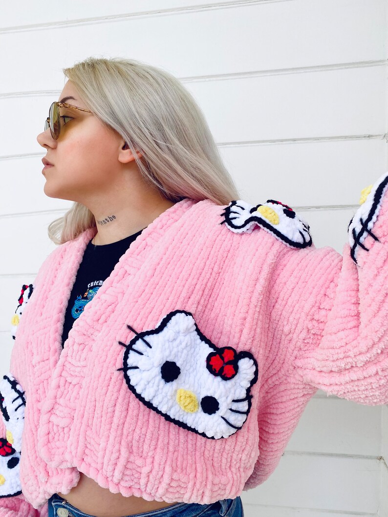 Hello Kitty Cardigan, Crochet Pink Cardigan, Y2k Pink Clothing ...