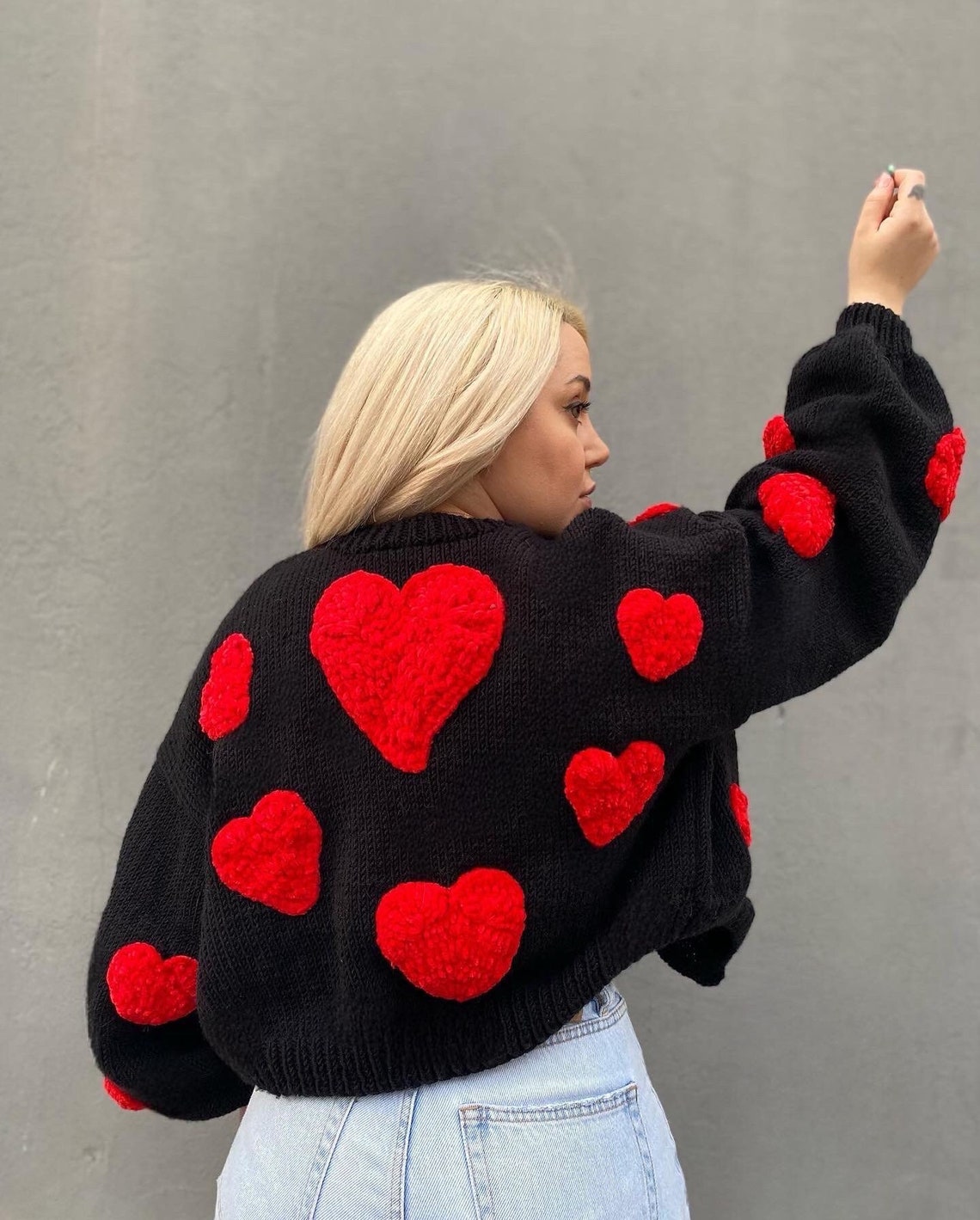 Valentines Day Cardigan, Heart Embroidered Cardigan, Oversize Sweater ...