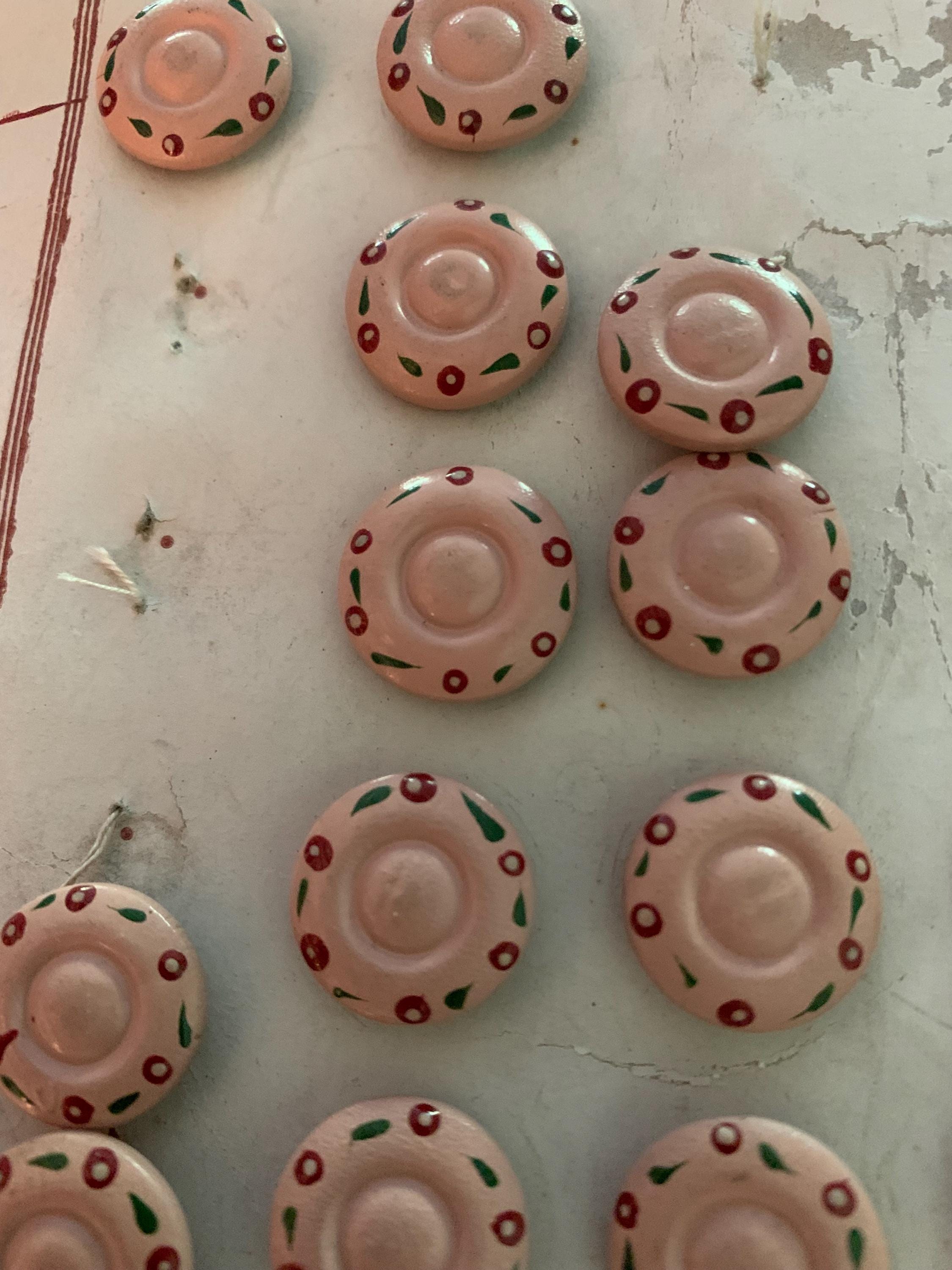 1930s Buttons French Handpainted Dusky Pink X 15 Original Card Wood - Etsy