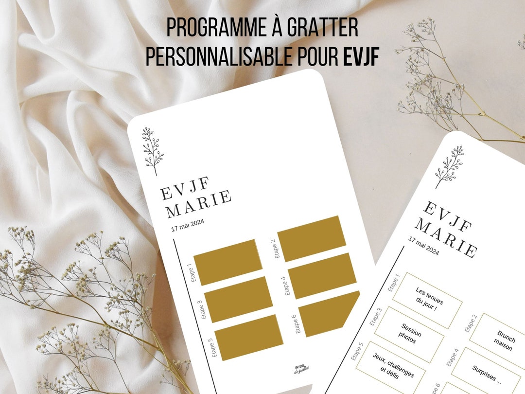 Programme EVJF sous forme de carte à gratter personnalisable pour ...