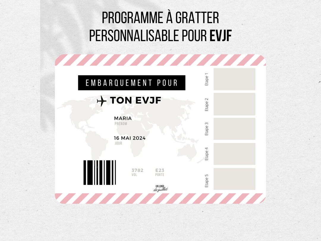EVJF programme personnalisable sous forme de carte à gratter, cadeau ...