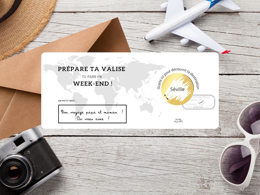 Carte à gratter boarding pass personnalisable, voyage surprise, carte d ...