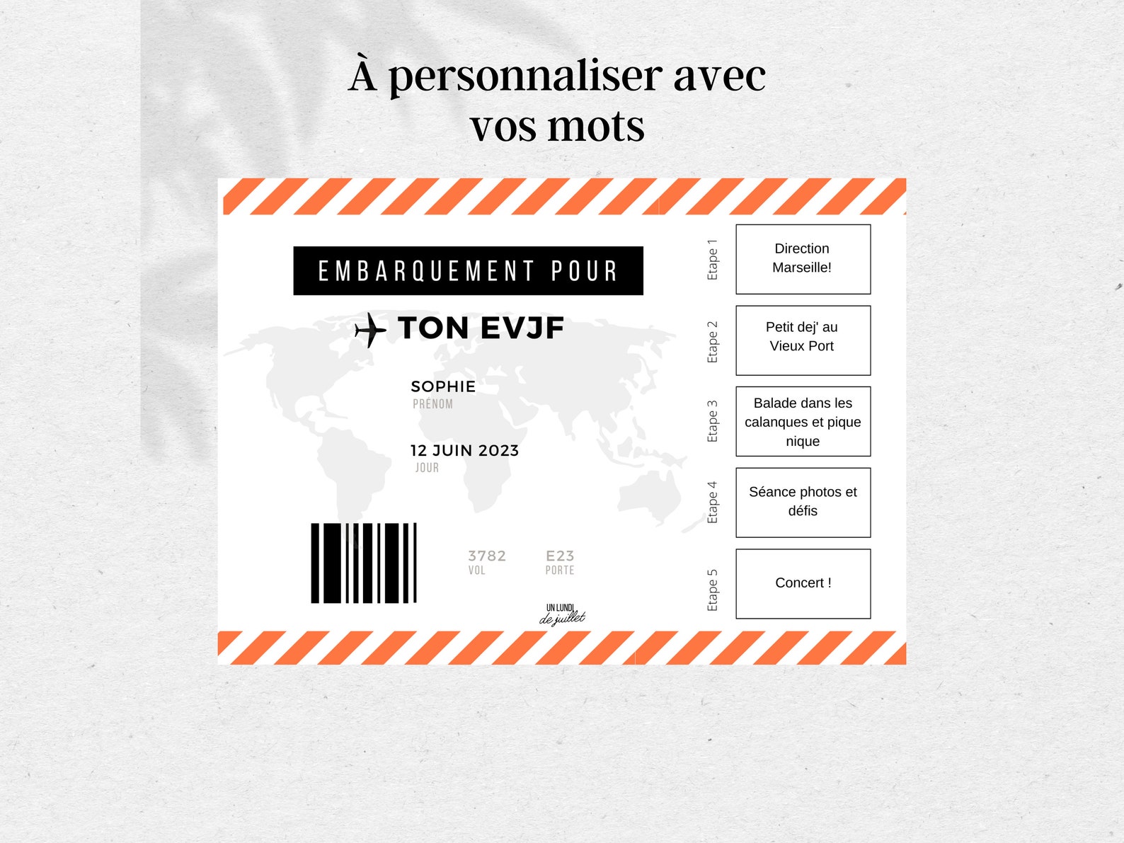 Carte à gratter pour EVJF, programme EVJF, carte personnalisable ...