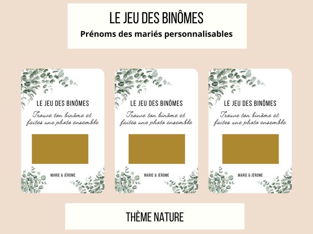 Nature-themed Wedding, Scratch-off Pairing Game, Icebreaker in French ...
