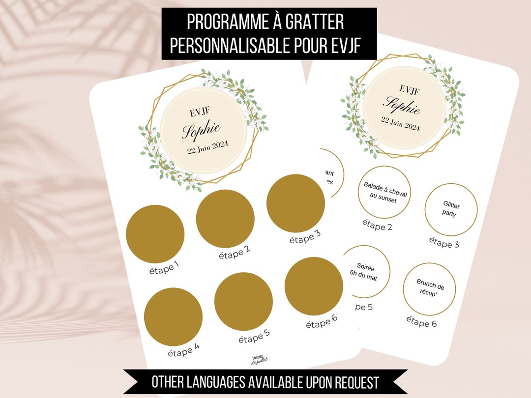 Planning EVJF sous forme de carte à gratter, programme EVJF ...