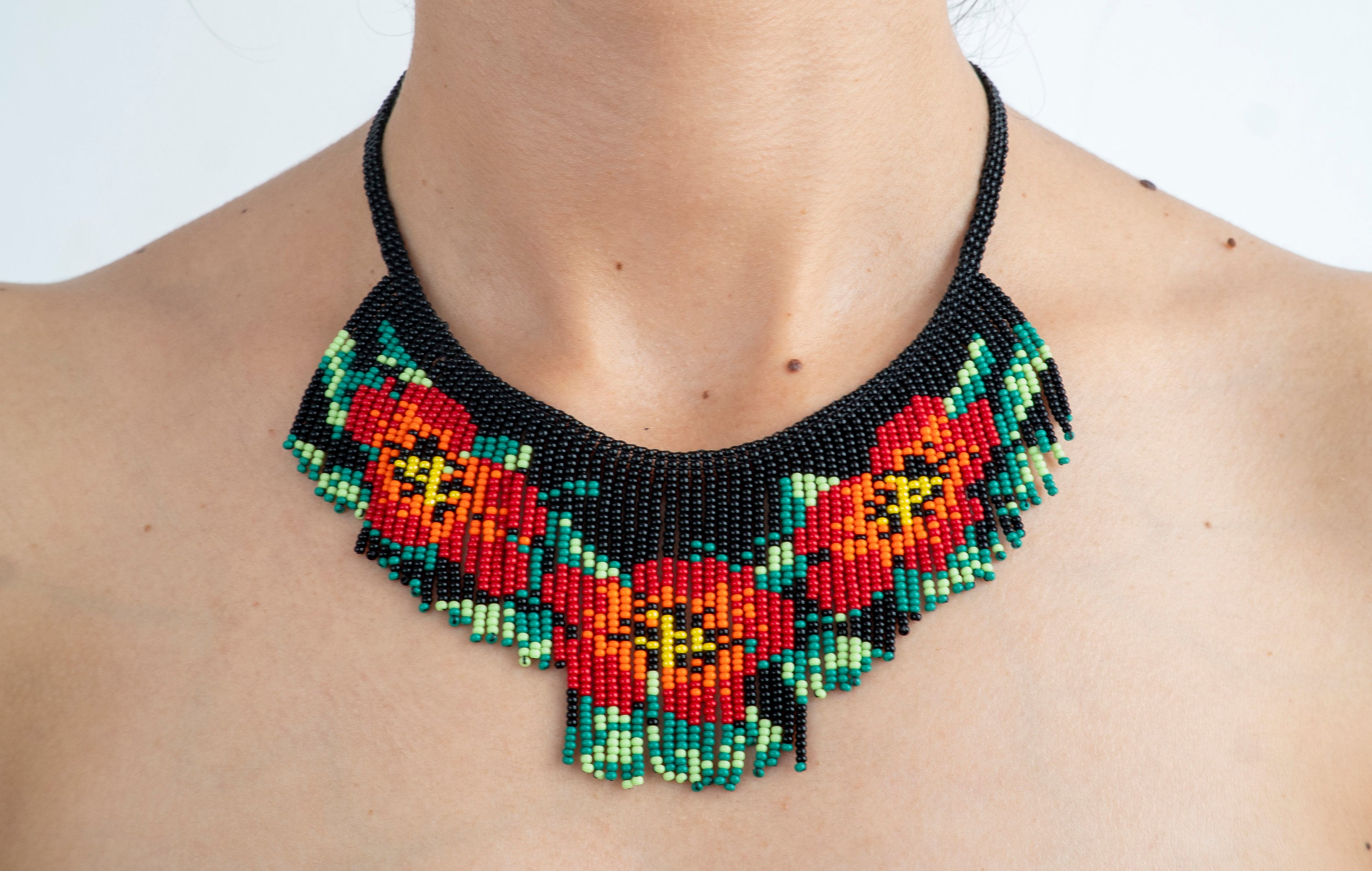 Red Poppies Beaded Necklace Fringe Choker Necklace Bohemian - Etsy