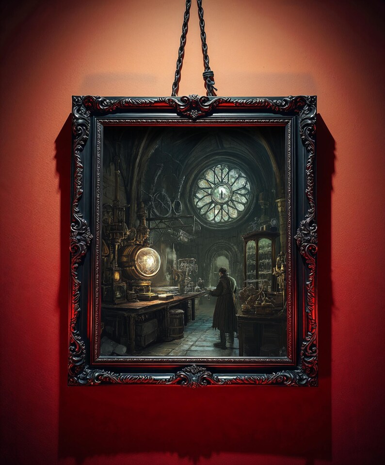Gothic Inventor in A Workshop Oil Painting Print, Printable Vintage ...