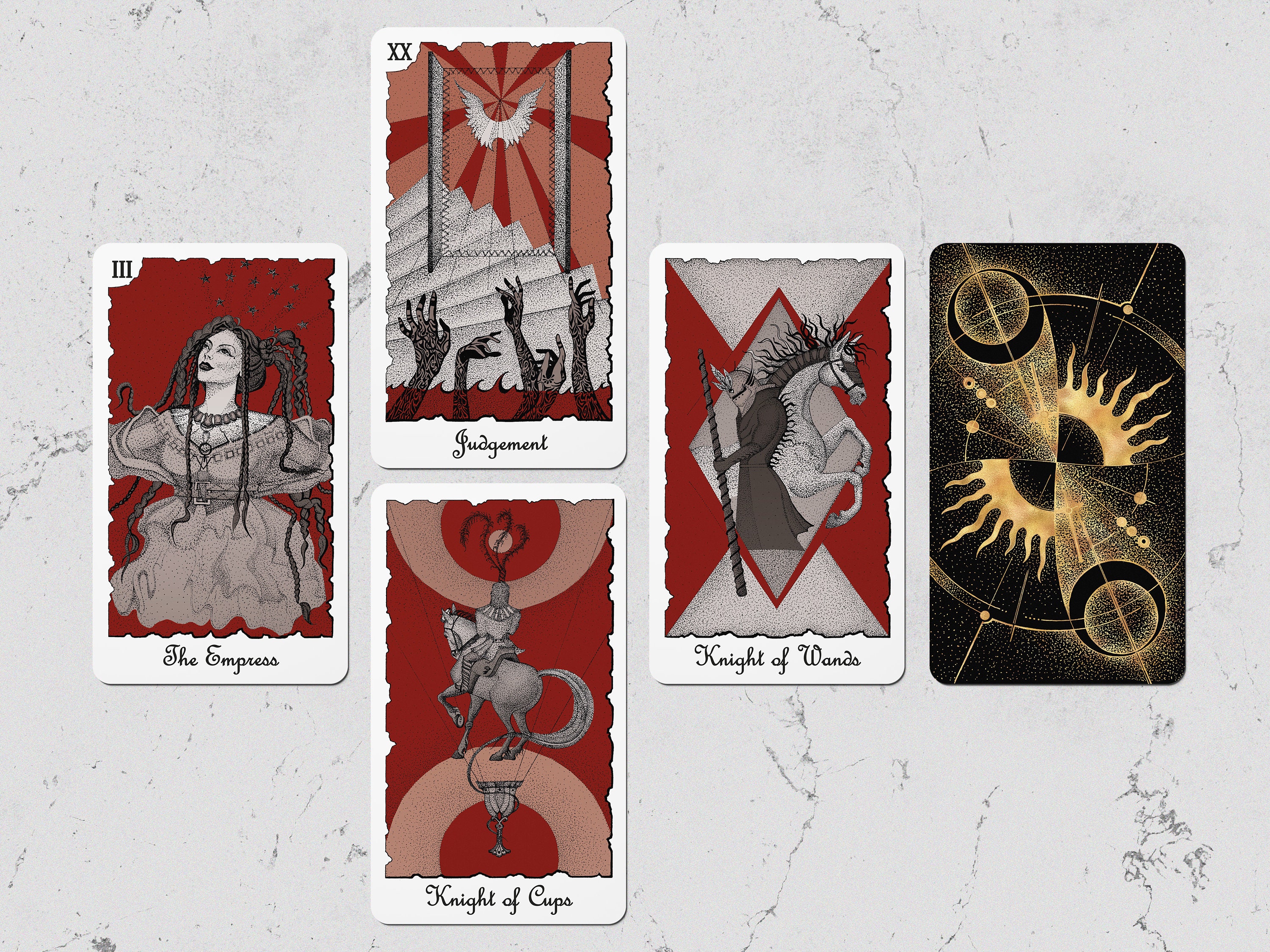 Grey RED Tarot Deck With Digital Guidebook & Tarot Bag, Tarot Deck for ...