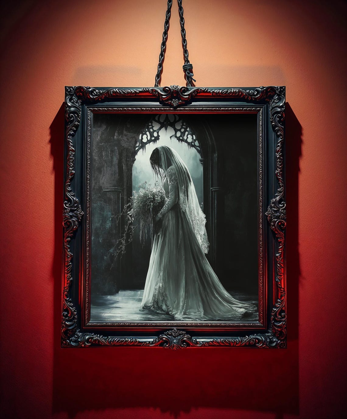 Gothic Ghostly Bride Oil Painting Print, Printable Vintage Dark Romance ...