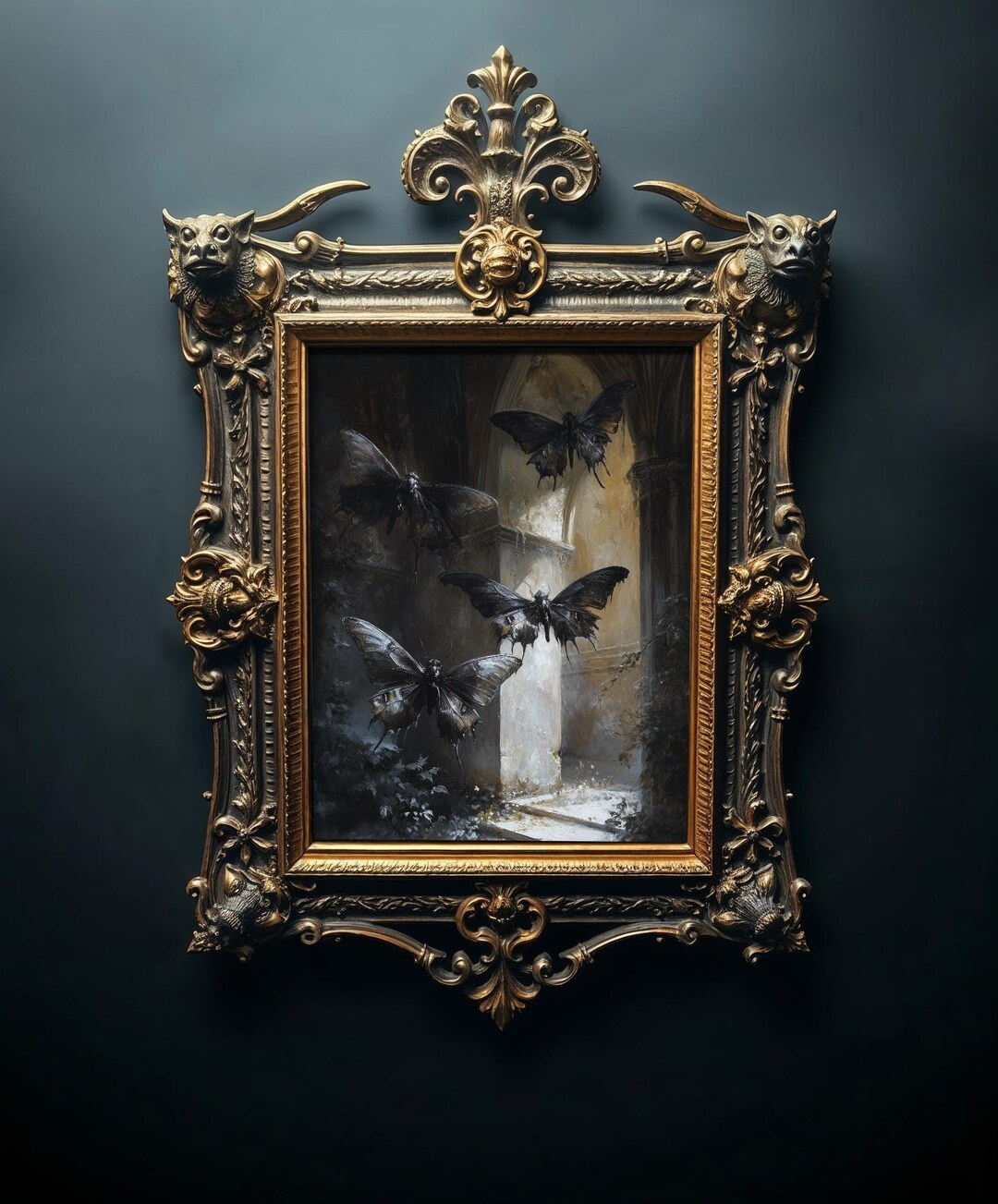 Gothic Cluster of Moths Oil Painting Print, Printable Vintage Dark ...