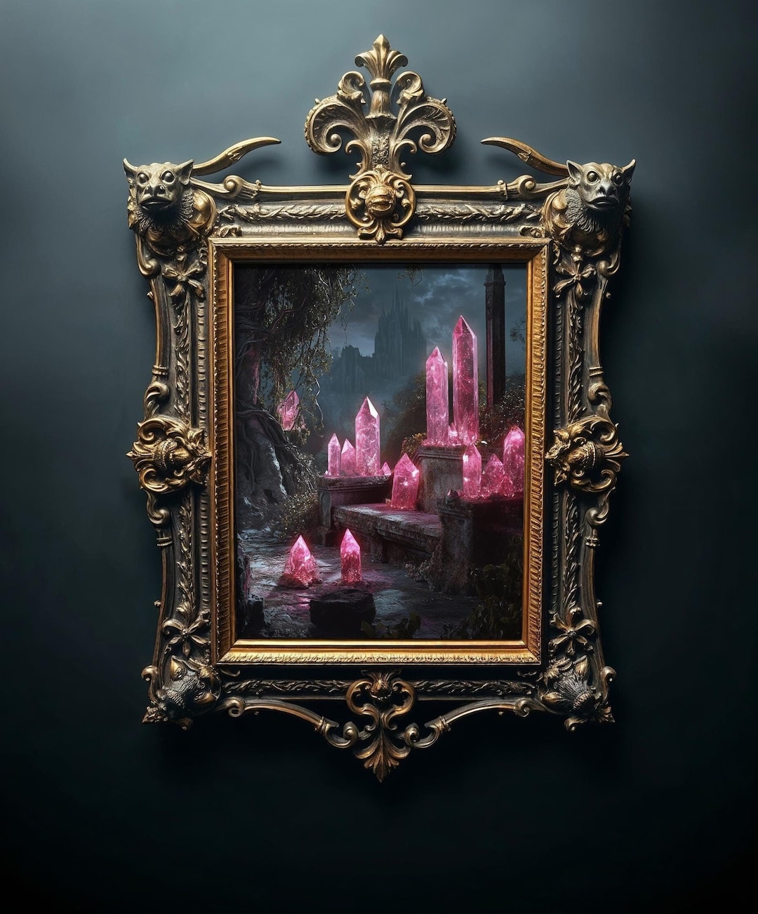 Gothic Rose Quartz Garden, Dark Romance Oil Painting Print (digital ...