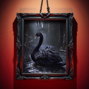 Gothic Black Swan Oil Painting Print, Printable Vintage Dark Romance ...
