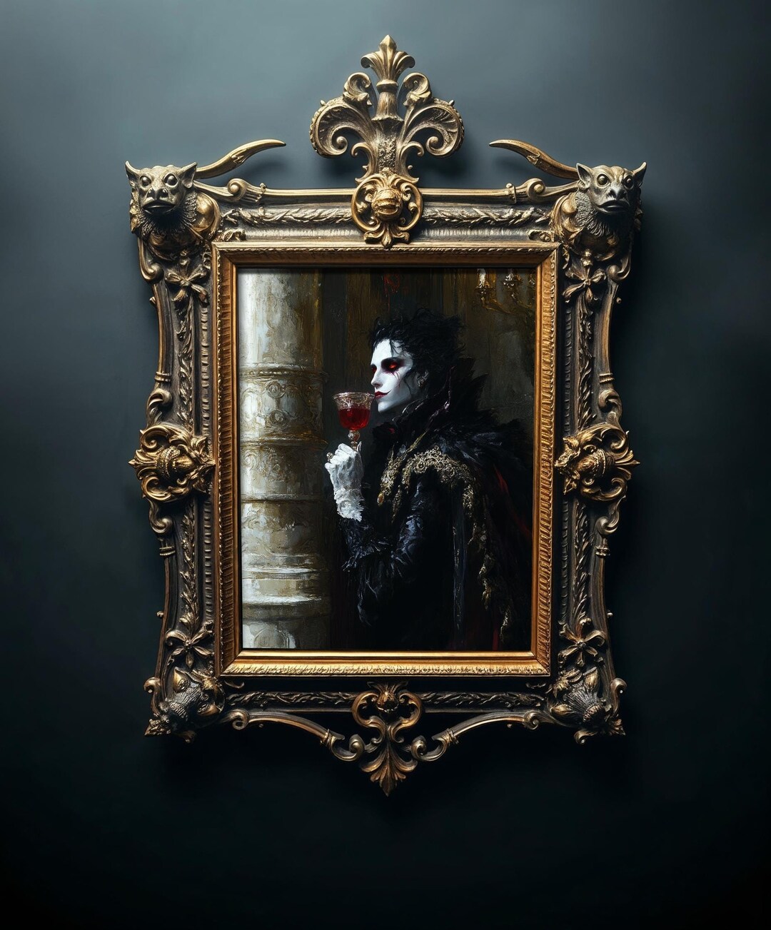 Gothic Vampire in Baroque Finery Drinking Wine Oil Painting Print ...