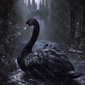 Gothic Black Swan Oil Painting Print, Printable Vintage Dark Romance ...