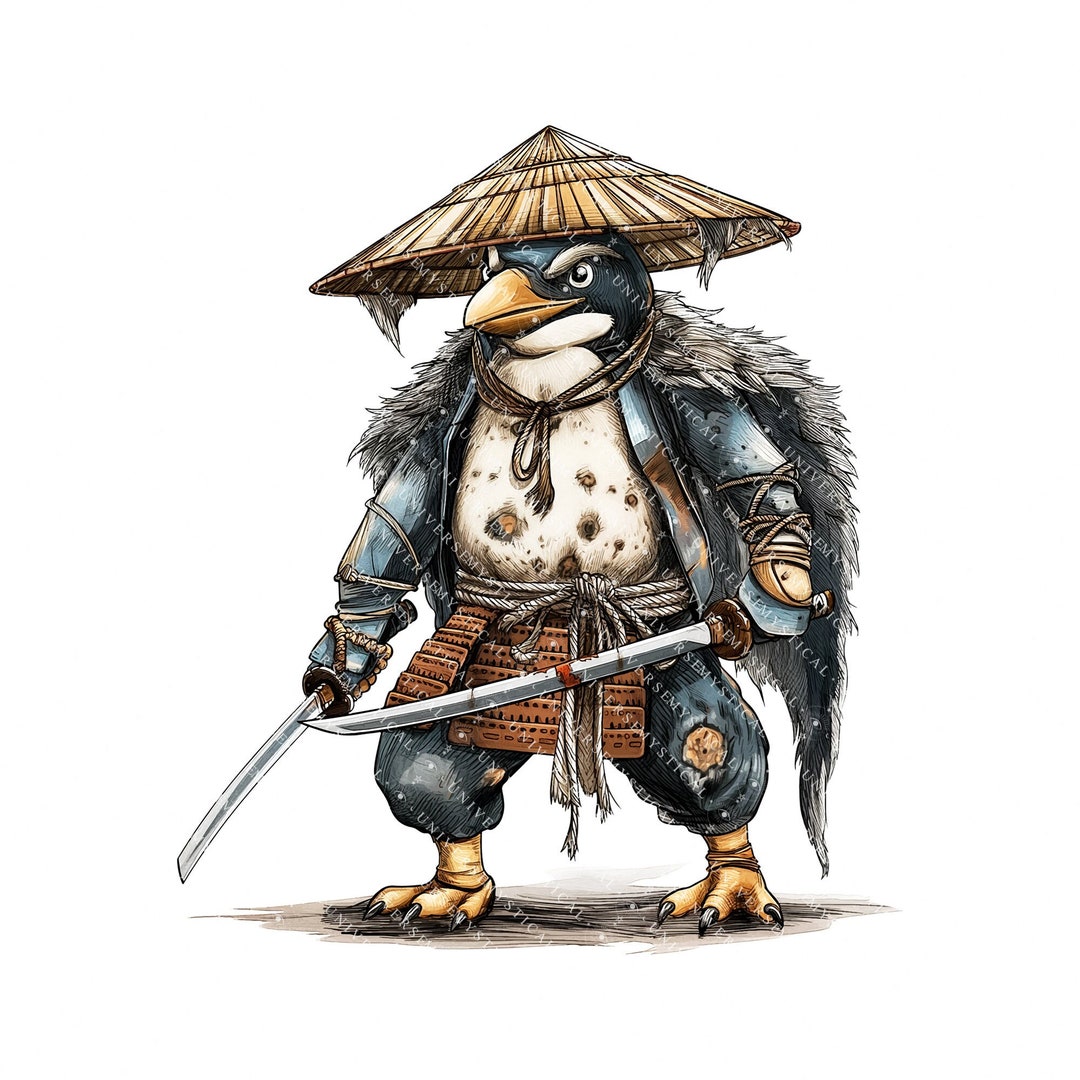 Penguin Clipart, Penguin Samurai With a Sword, 300 DPI, Transparent ...