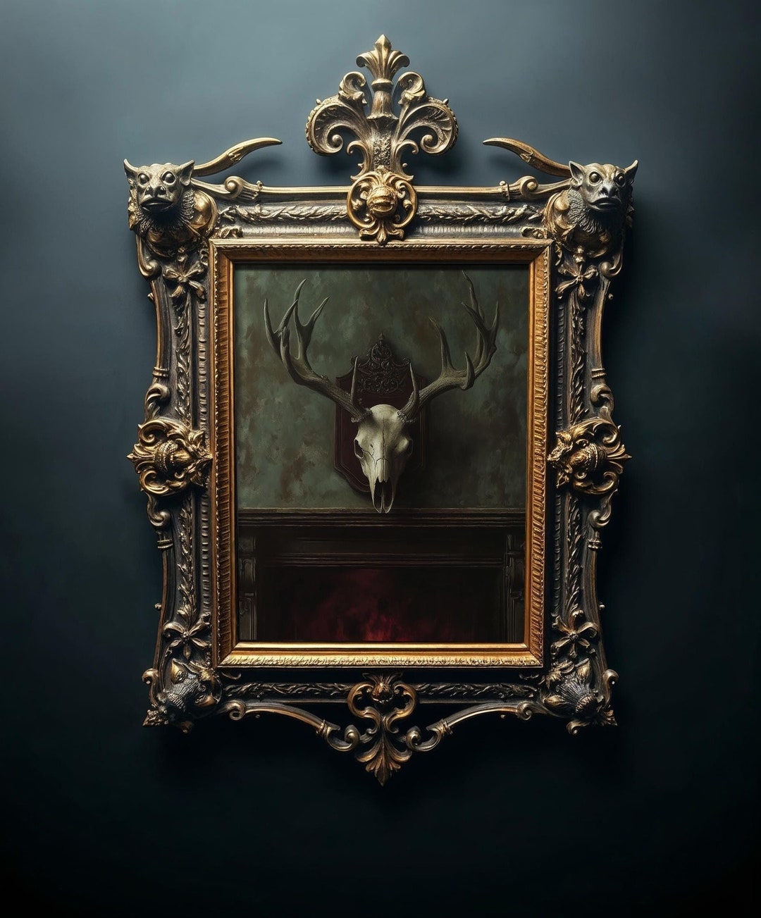 Gothic Skull of A Mythical Creature Oil Painting Print, Printable ...