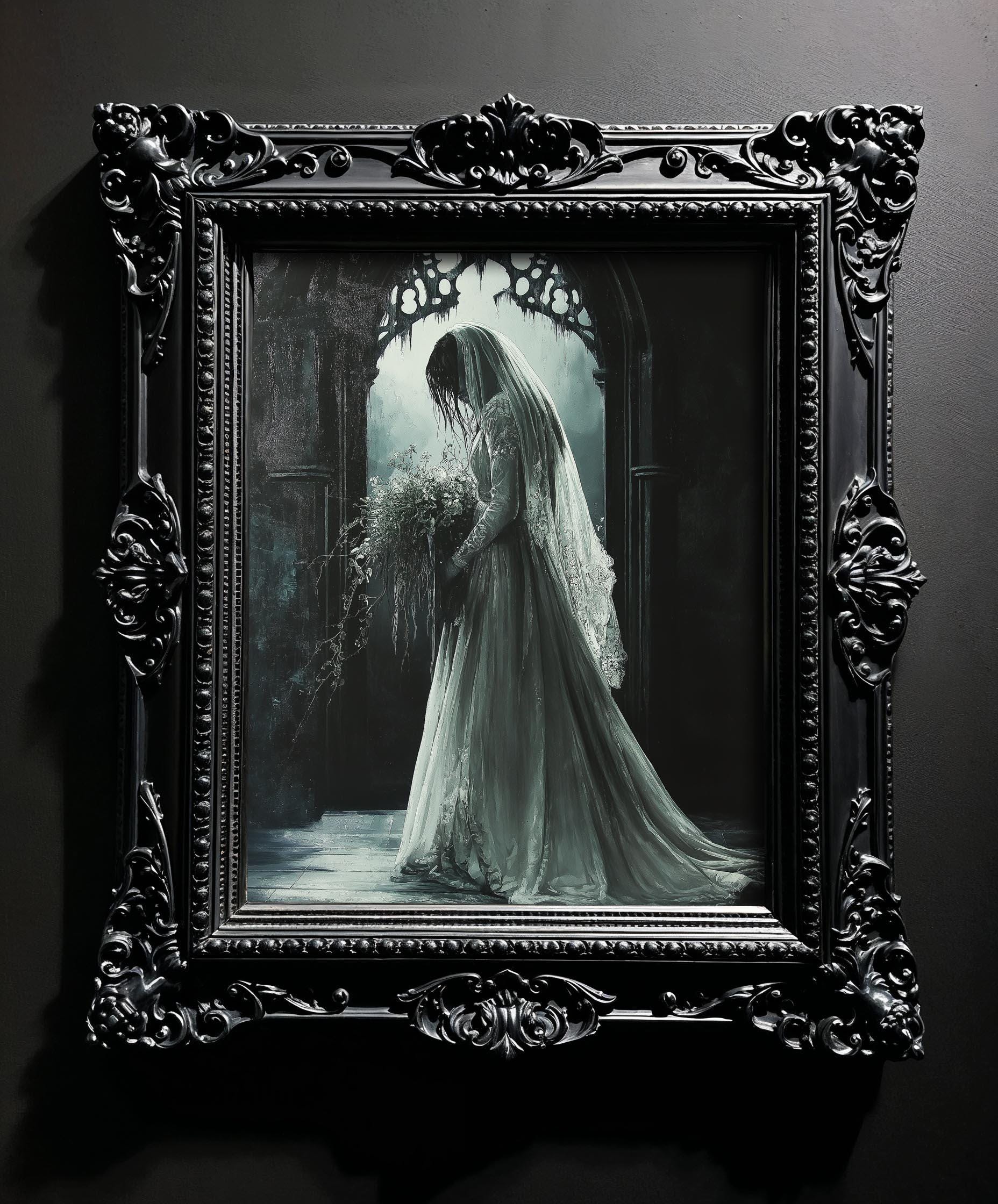 Gothic Ghostly Bride Oil Painting Print, Printable Vintage Dark Romance ...