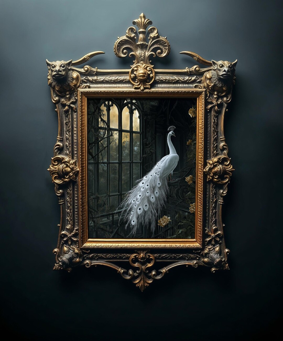 Gothic White Peacock Oil Painting Print, Printable Vintage Dark Romance ...