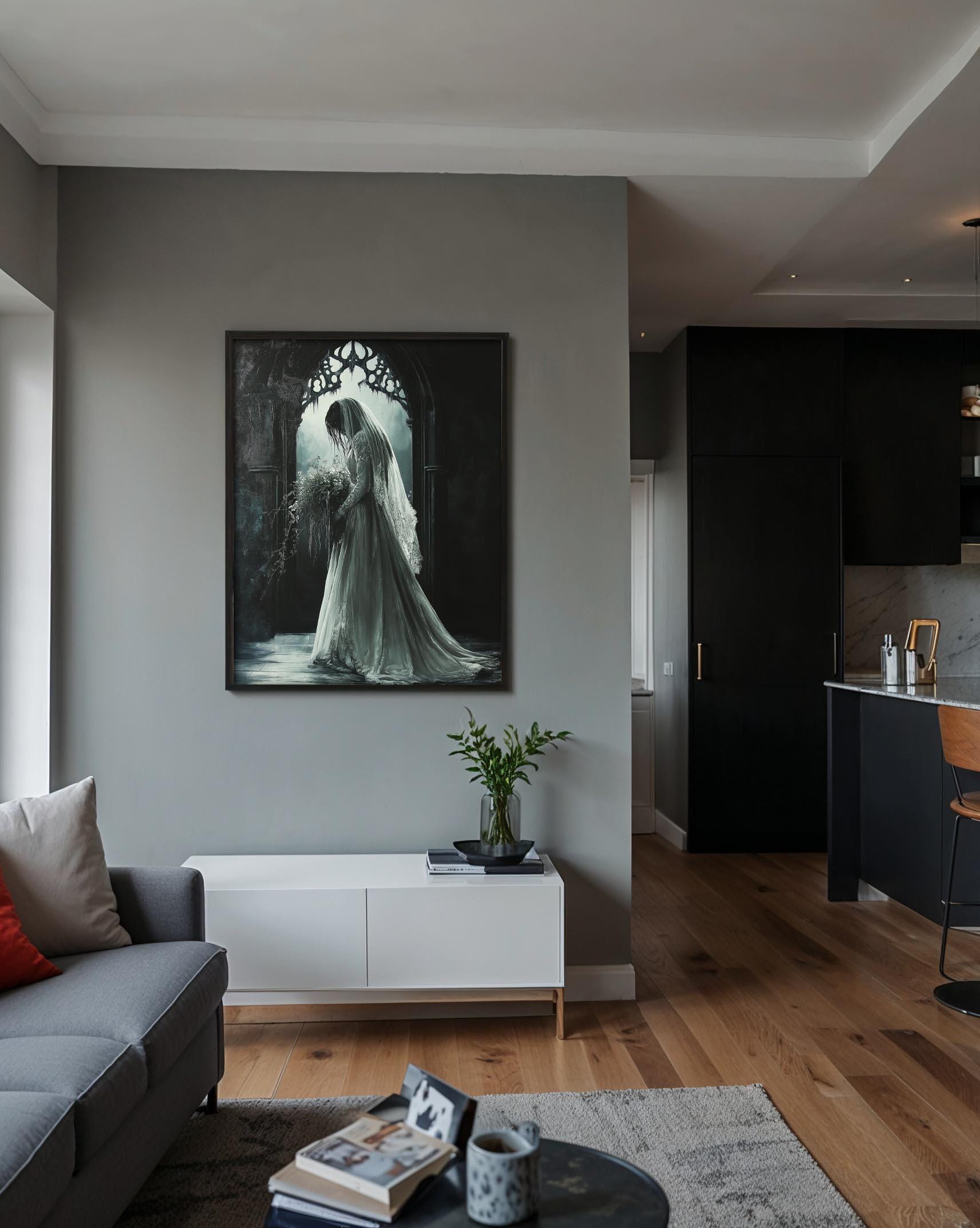 Gothic Ghostly Bride Oil Painting Print, Printable Vintage Dark Romance ...